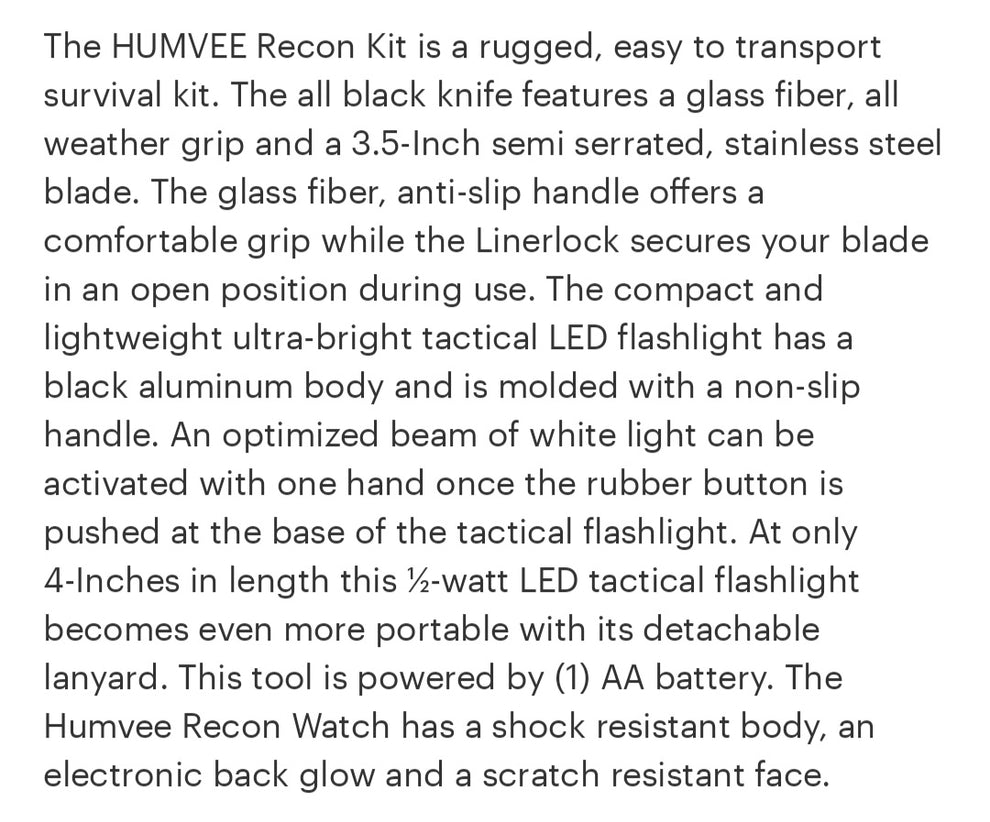 HUMVEE Survival Kit – Exclusive Engravings, LLC